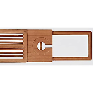 Ginsey Teak Bathtub Caddy Tray - Expandable Teak Bath Tray for Tub with Wine and Book Holder