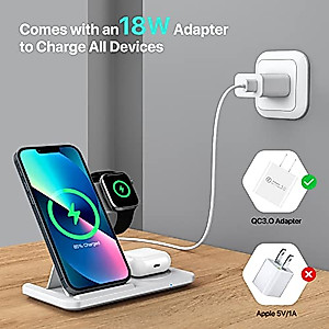 Wireless Charging Station for Apple Multiple Devices - Foldable 3 in 1 Charger Station Stand Dock for Apple Watch Series 7 6 SE 5 4 3 2 & Airpods iPhone 14Pro 14 13 Pro Max 13 12 11 Pro X Max XS XR 8