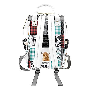XOZOTY Highland Cow Patchwork White Diaper Bags with Name Waterproof Mummy Backpack Nappy Nursing Baby Bags Gifts Tote Bag for Women