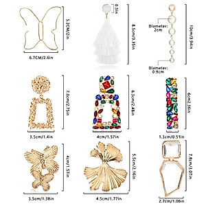Sanfenly 9Pairs Rhinestone Rectangle Dangle Earrings Glass Geometric Statement Drop Earrings Pearls Earrings Vintage Bohemian Layered Tassel Earrings Gold Big Butterfly Earrings for Women