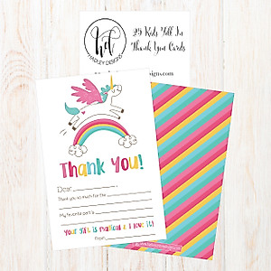 Hadley Designs 25 Unicorn Kids Thank You Cards, Fill In Thank You Notes For Kid, Blank Personalized Thank Yous For Birthday Gifts, Stationery For Children Boys and Girls
