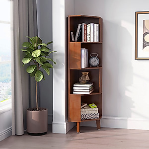 WILK 4-Tier Cube Corner Bookshelf Bamboo Corner Bookcase, Brown, 2.8(L) x 14.5(W) x 54(H)
