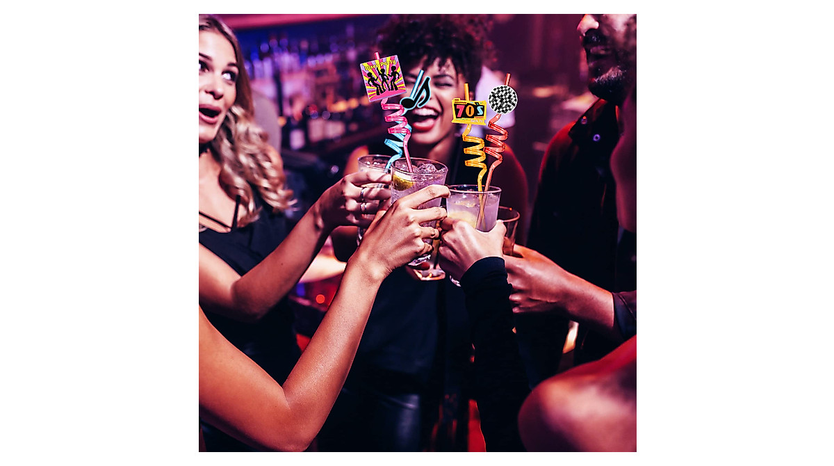 Vesici 70s Disco Theme Straws - Reusable Retro Party Favors