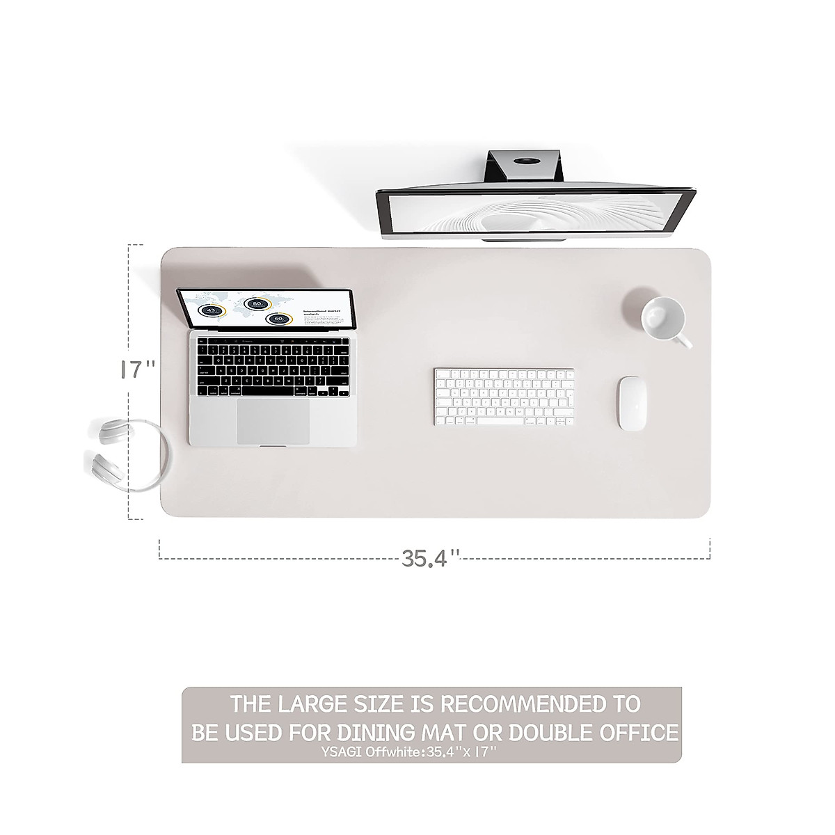 Non-Slip Desk Pad, Waterproof PVC Leather Desk Table Protector, Ultra Thin Large Mouse Pad, Easy Clean Laptop Desk Writing Mat for Office Work/Home/Decor(Apricot Gray, 35.4" x 17")