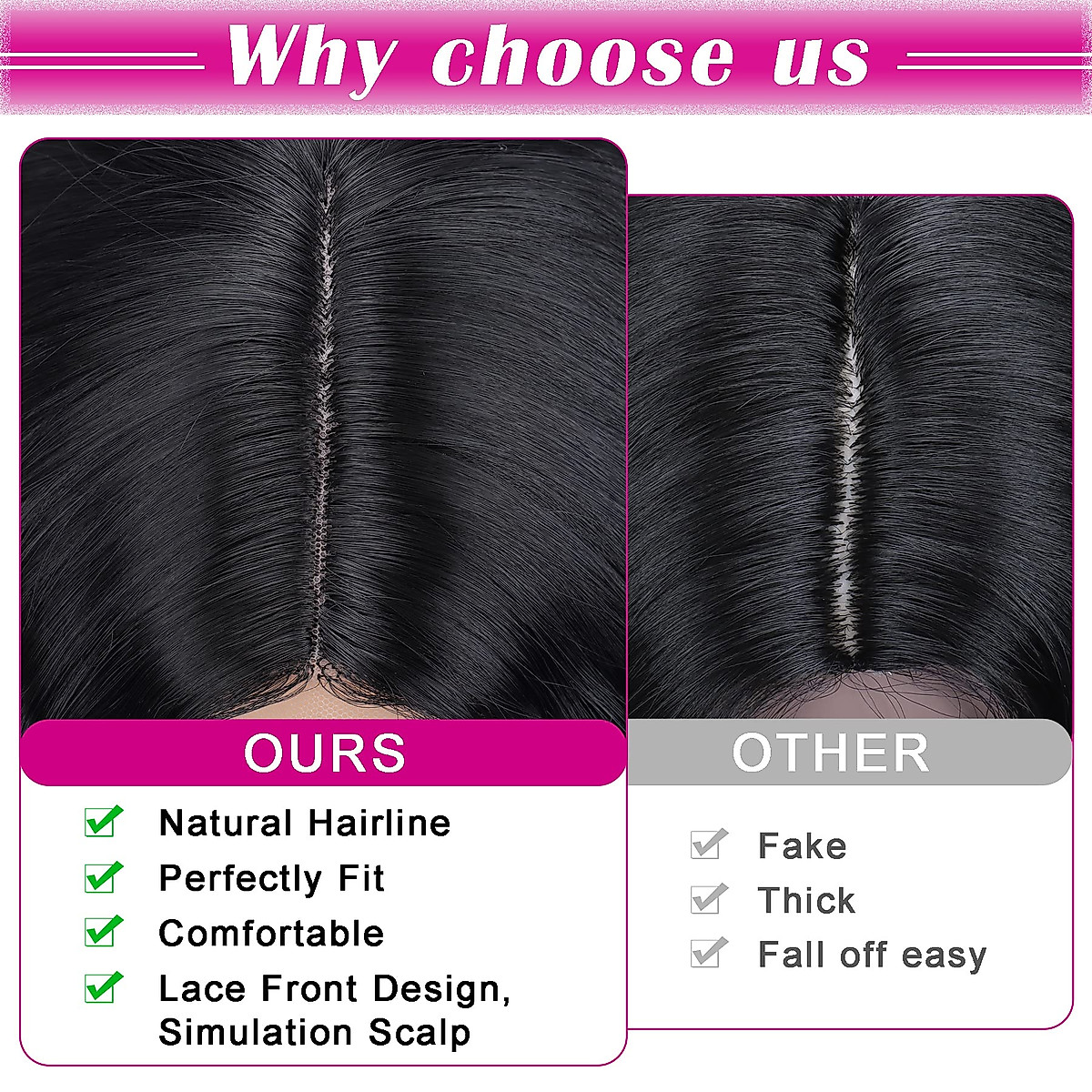 Mairead 28 Inch Long Curly Synthetic Wigs for Black Women Skunk Stripe Wig Side Part Loose Deep Wave Wig Small Lace Front Wigs Natural Looking Crimps Curls Wig