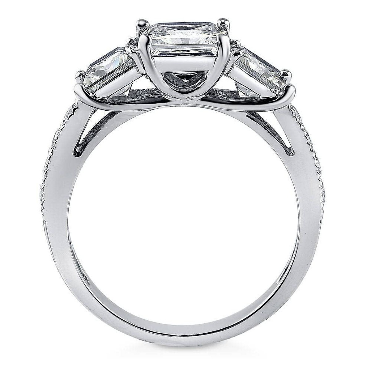 BERRICLE Sterling Silver 3-Stone Wedding Engagement Rings Princess Cut Cubic Zirconia CZ Promise Ring for Women, Rhodium Plated Size 6