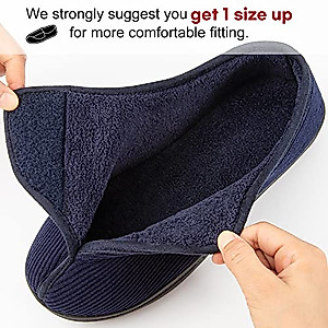 LongBay Men's Memory Foam Diabetic Slippers Comfy Warm Plush Fleece Arthritis Edema Swollen House Shoes (12, Navy Blue)