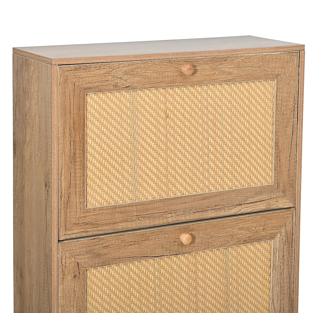 Zenvya Shoe Cabinet 3 Flip Drawer Shoe Cabinet Rattan Shoe Cabinet Organizer Freestanding Shoe Rack Storage Cabinet with Metal Legs for Bedroom,Hallway, Apartment (Natural)