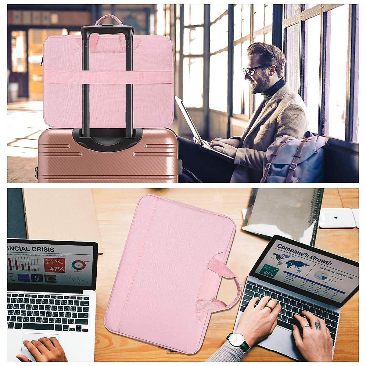 14 15 Inch Laptop Case Women Ladies Bag TSA Laptop Sleeve for MacBook Pro 14" M4/M3/M2/M1, Macbook Air 15 M4/M3, Dell XPS 15/Inspiron 14, Acer HP Lenovo ASUS Chromebook 14" Notebook Case Bag, Pink