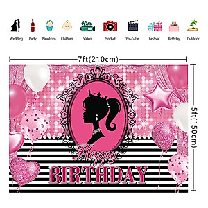 Princess Birthday Backdrop 7x5FT Pink Princess Theme Photography Backdrop for Girls Birthday Party Decorations Photo Props for Girl Party Favor (84x60 inch)