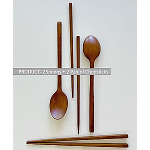 cozymomdeco Korean Made Natural Lacquer Coated Wooden Chopsticks & Spoon Utensil Flatware Jujube Tree Ottchil Natural Lacquer Stocking Stoffer Gift for Mom (2SET)