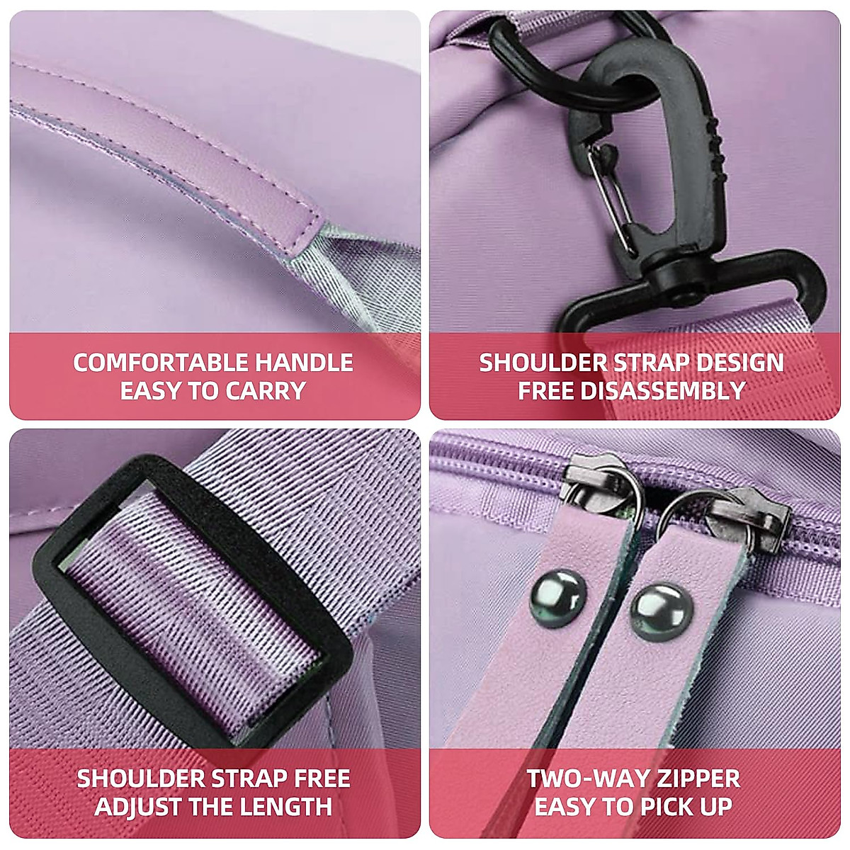 Gym Bag for Women - Sports duffel bag Travel Backpack Waterproof With Shoes Compartment Durable Weekender Overnight Bag(PURPLE)