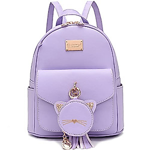 I IHAYNER Mini Backpack for Women Small Backpack Purse for Girls Leather Bookbag Ladies Satchel Bag with Detachable Kitty Coin Purse and Charm Tassel Purple