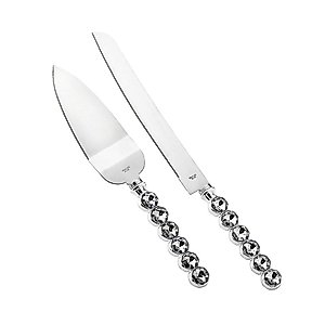 Fashioncraft 2557 Glitz and Glamour Silver Cake Server Set with Large Rhinestones - Wedding Cake Knife and Server Set