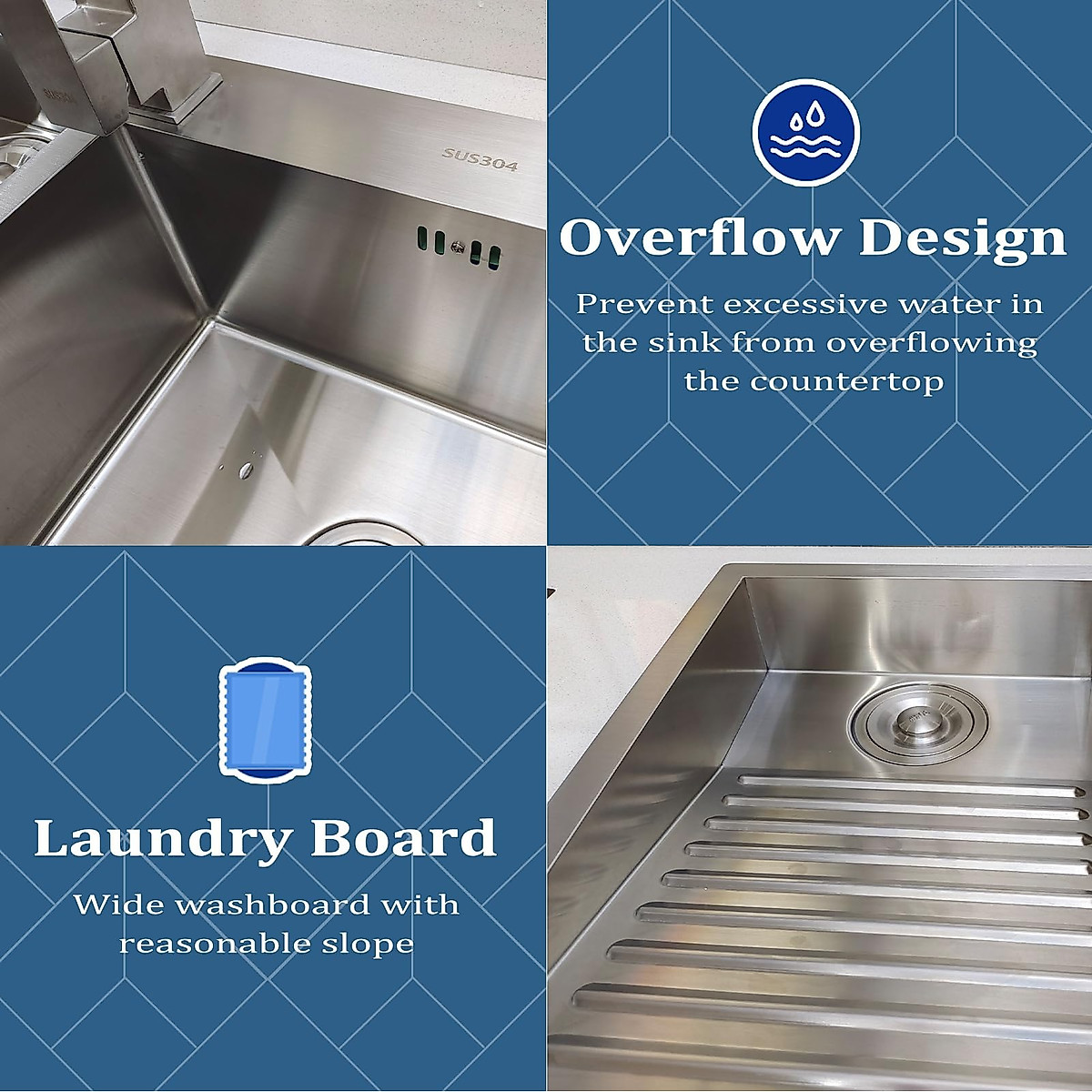 KOYGIMNDR Stainless Steel Laundry Tub Balcony Household Wash Basin with Washboard Kitchen Sinks Bathtub Single Bowl Easy to Clean Double Sink Laundry Pool (Color : Left, Size : 60x48cm)