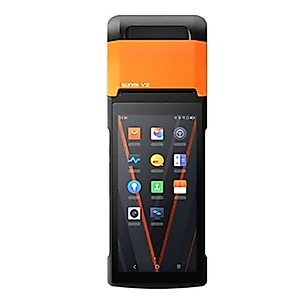 IWIRA Sunmi V2 POS Terminal with Receipt Printer, Speaker, Camera and Barcode Scanner All in One Handheld PDA Printer, Android 7.1 System, Support 4G, WiFi and Bluetooth, Orange, Black