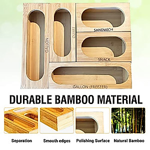 Waratah Home Bamboo Storage Bag Organizer - 5 Pc Magic Bag Organizer for Kitchen and Drawer, Compatible with Gallon, Quart, Sandwich, Snack and Variety Size Bag (Pack of 5)
