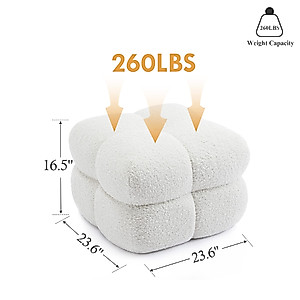 ONEVOG Couch Sherpa Pouf Chair 23.6" W Floor Pouf, White Fuzzy Square Ottoman, Funky Dressing Seat for Dressing Room, Living Room Extra Seating, Tufted Coffee Table Home Decor