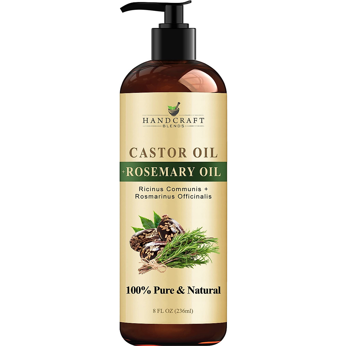 Handcraft Blends Castor Oil with Rosemary Oil and Coconut Oil for Hair Growth, Eyelashes and Eyebrows - 100% Pure and Natural Carrier Oil, Hair Oil and Body Oil - 8 fl. Oz & 16 fl. Oz