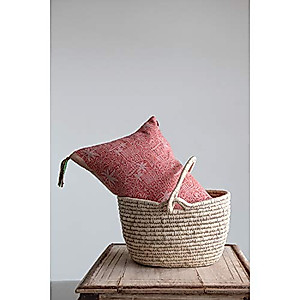 Creative Co-Op Hand-Woven Grass and Date Leaf Handle Baskets, Natural
