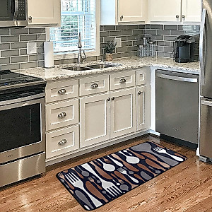 Aslsiy Kitchen Rug Cutlery Utensil Fork Knife Area Rug Spoon Floor Comfort Mats Welcome Mat for Bedroom Living Room Doormats Home Decor 39" X 20"