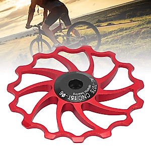 Bike Guide Pulley, 15T Rear Derailleur Pulley Aluminum Alloy Ceramic Bearing Guide Wheel Pulley, Bicycle Guide Wheel for Road Bike, Mountain Bike, MTB, BMX(Red)