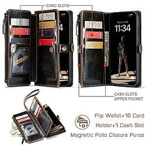 Defencase Compatible with Galaxy A54 5G Case Wallet with RFID Blocking Card Holder for Women Men, PU Leather Magnetic Snap Flip Zipper Strap Wallet Phone Case Fit for Samsung Galaxy A54 5G, Coffee