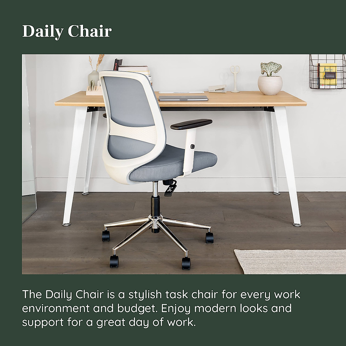Branch Daily Chair - Computer Office Chair with Swivel, Lumbar Rest, and Adjustable Armrests - Sustainable, Stylish Mesh, & Adjustable Armrests - Comfortable Seating for Improved Posture - Slate
