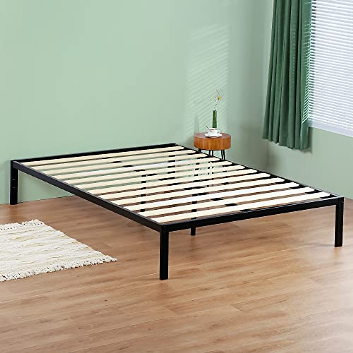 Olee Sleep 14 Inch Modern Metal Platform Bed Frame / Mattress Foundation / Wood Slat Support / No Box Spring Needed, Twin, Black