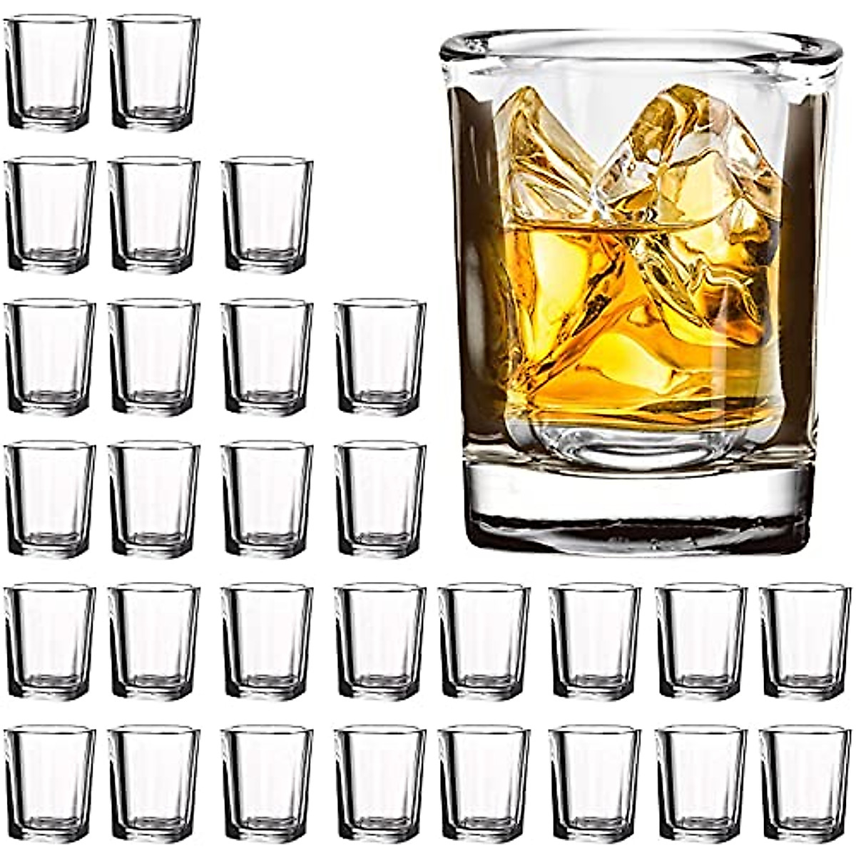 Vivimee 30 Pack Heavy Base Shot Glasses Bulk, 2.2 oz Square Shot Glasses Set, Clear Espresso Shot Glass, Small Whiskey Shot Glasses for Vodka, Whiskey, Tequila, Espressos, Spirits & Liquors