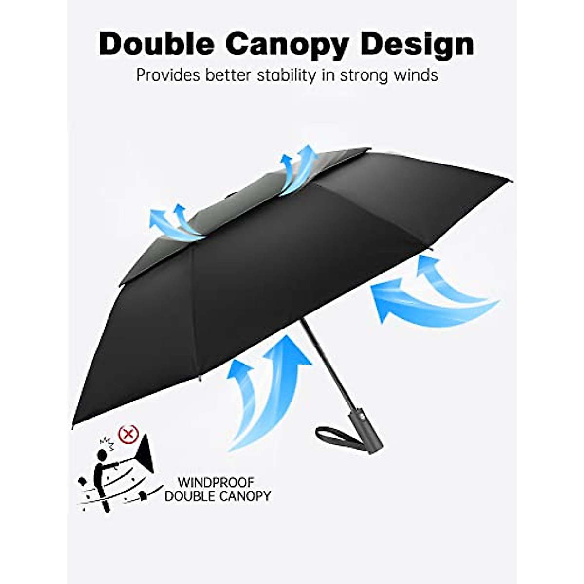 Vuteehy Windproof Umbrella, Travel Umbrella for Rain with 16 Ribs Double Canopy Vented, Waterproof Folding Umbrella with Inverted Design, Auto Open Close - Compact Rain Umbrella for Men and Women