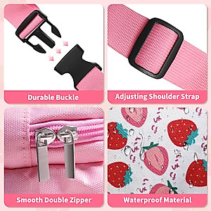 THRCIFLO Cute Pink Strawberry Travel Carrying Bag for Nintendo Switch/OLED/Lite Shoulder Bag Storage Backpack for Switch Accessories, Portable Crossbody Sling Case for Girls