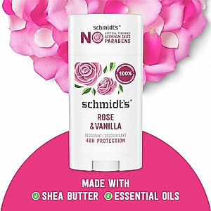 Schmidt's Aluminum-Free Vegan Deodorant Rose & Vanilla with 24 Hour Odor Protection 2 Count for Women and Men, Natural Ingredients, Cruelty-Free, 2.65 oz