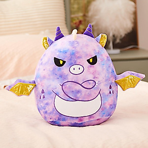 Glow Guards Original 12" Dragon Plush Pillow Cute Dragon Stuffed Animal Soft Purple Tie-Dye Dragon Plush Toy Stuffed Dinosaur Birthday Gift for Boys Girls Kids,The Angry Dragon.
