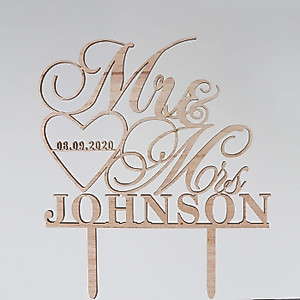 Personalized Mr & Mrs Cake Topper for Wedding,14 Colors Customized Wedding Date And Last Name To Bride and Groom,Rustic Wedding Anniversary Cake Topper