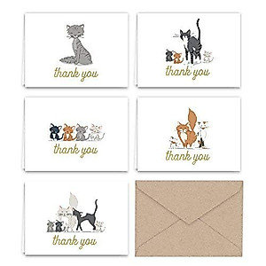 Paper Frenzy Kittens and Kitty Cats Thank You Note Card Collection 25 pack with Kraft Envelopes