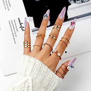 ONESING 18-25 Pcs Knuckle Rings for Girls Stackable Bohemian Retro Vintage Joint Finger Rings Gold Rings Set for Women Men Hollow Carved Flowers Crystal Rings