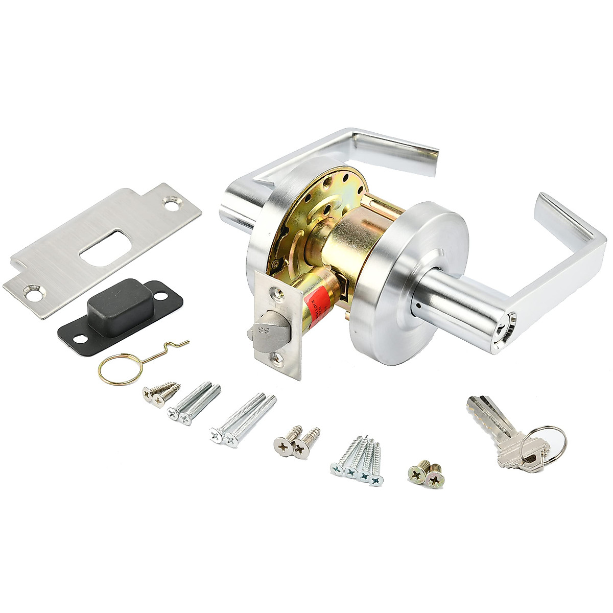 CLG HARDWARE Commercial Lever Door Lock - Heavy-Duty Locking Door Handle, Designer Door Handles, Cylindrical Lever Lock, Non-Handed Grade 2 Industrial Door Handle, 26D Satin Chrome, Classroom Function