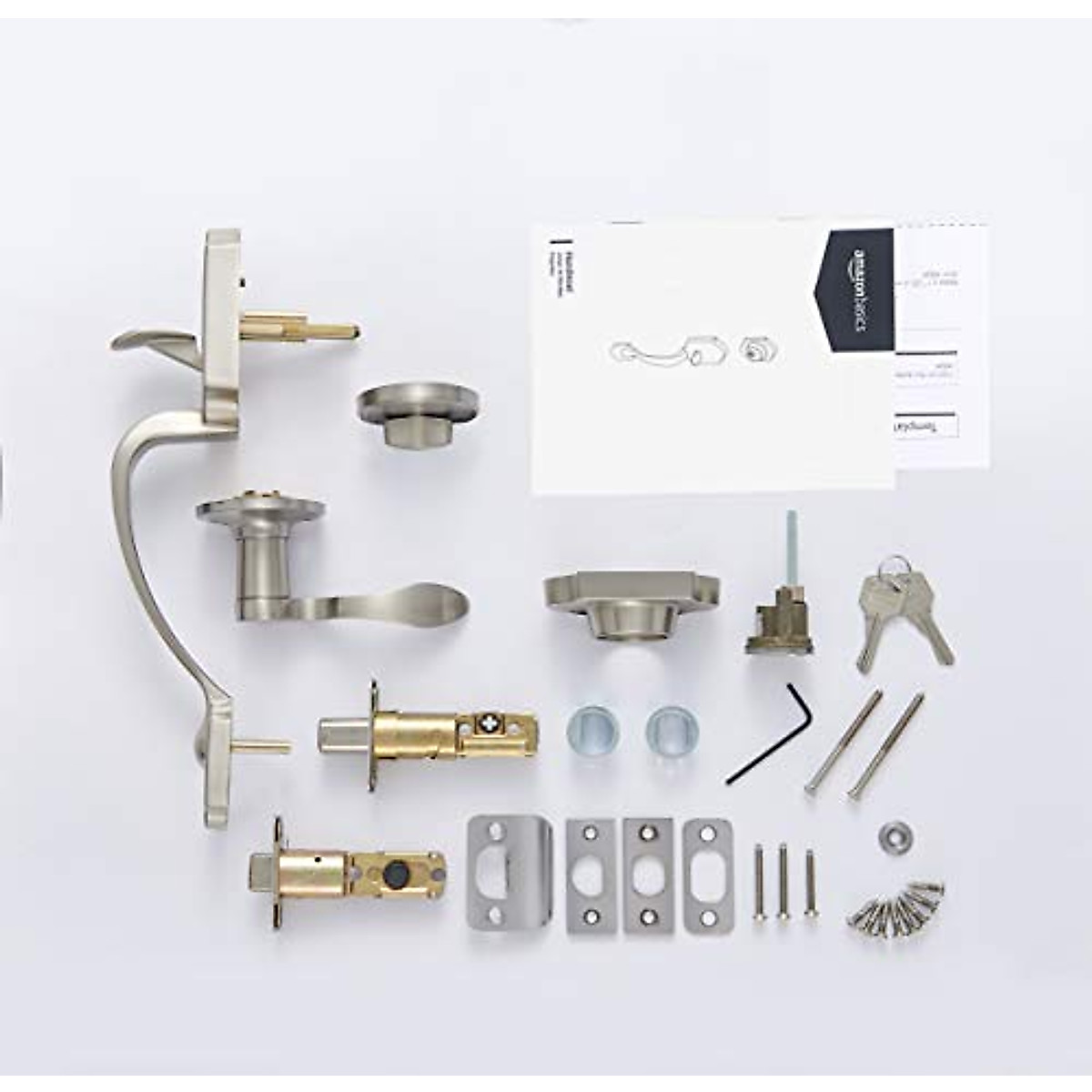 Amazon Basics Handleset with Shelby Lever - Single Cylinder - Satin Nickel