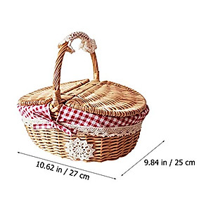 FOMIYES Wicker Picnic Basket with Lid and Handle Vintage Style Picnic Hamper Hand Woven Gift Packing Basket for Camping Outdoor