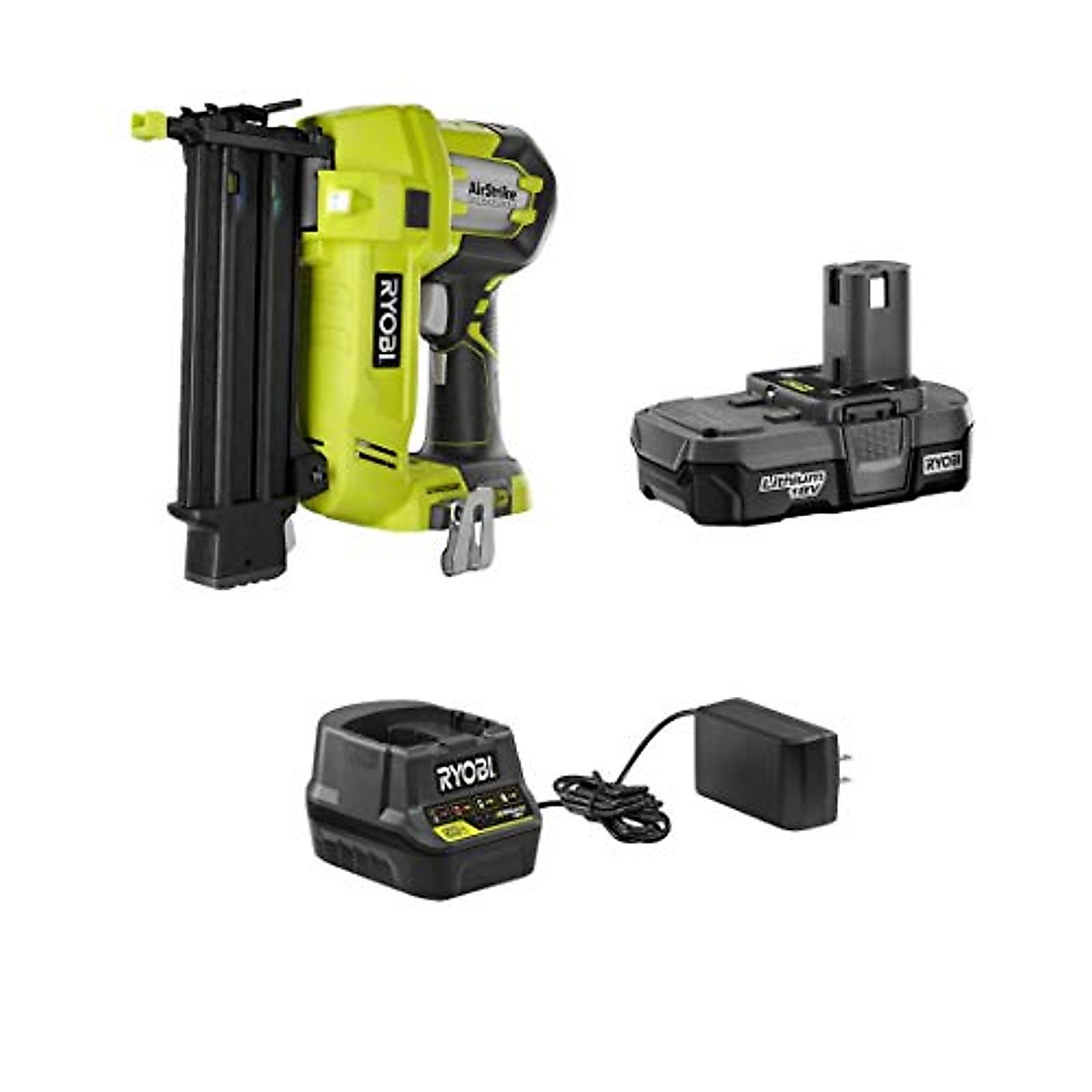 Ryobi 3 Piece 18V One+ Airstrike Brad Nailer Kit (Includes: 1 x P320 Brad Nailer, 1 x P190 18-Volt ONE+ 2.0 Ah lithium-ion battery, P118 dual chemistry charger (Renewed)