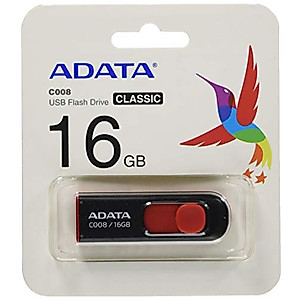 A-DATA TECHNOLOGY C008 16GB USB 2.0 Retractable Capless Flash Drive, Black/ Red (AC008-16G-RKD)
