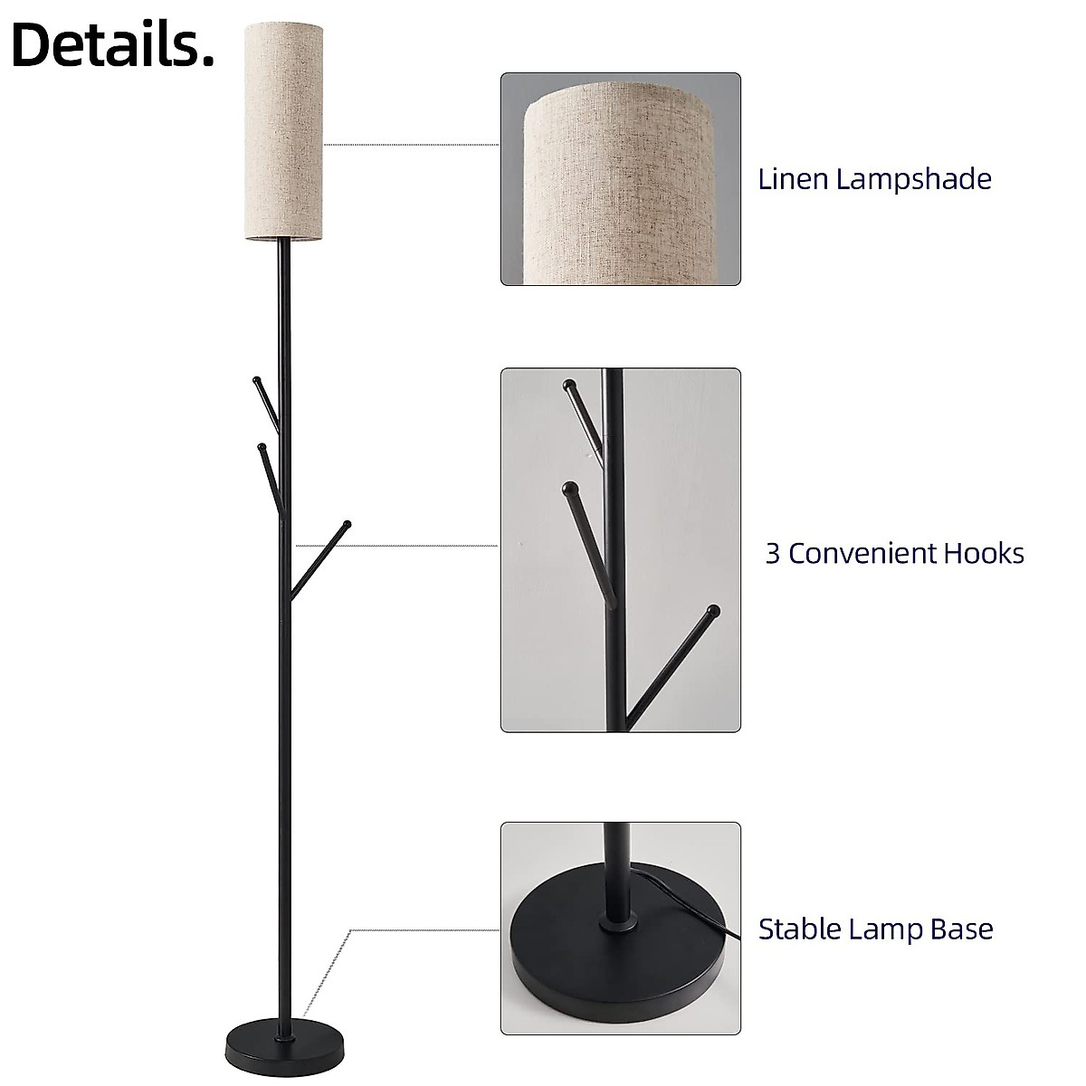 Floor Lamps with Coat Rack, Standing Lamp with Hanger Simple Design,Modern Floor Lamp with Shade Pedal Switch and Remote Control Smart LED RGB Bulb Included for offic;Bedroom;Living Room.