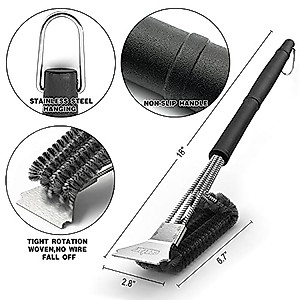 GRILLART Grill Brush and Scraper BBQ Brush for Grill, Safe 18" Stainless Steel Woven Wire 3 in 1 Bristles Grill Cleaning Brush, BR-4516