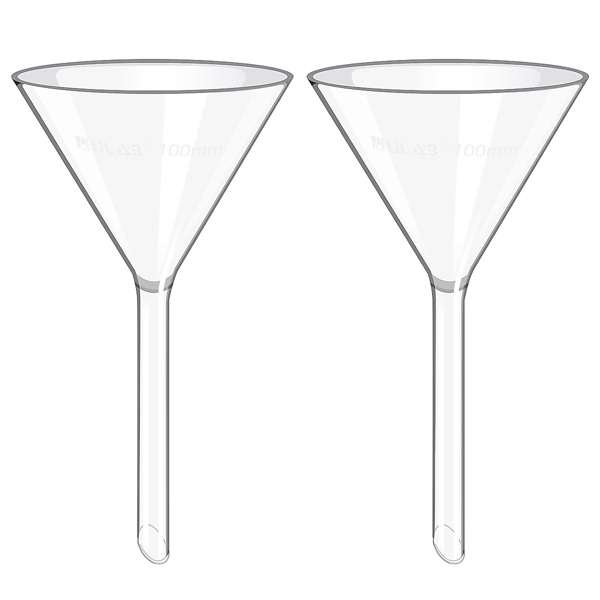 ULAB Scientific 100mm Glass Funnels, Short Stem Diameter 13mm, 3.3 Borosilicate Glass, Heavy Wall, Pack of 2, UGF1010
