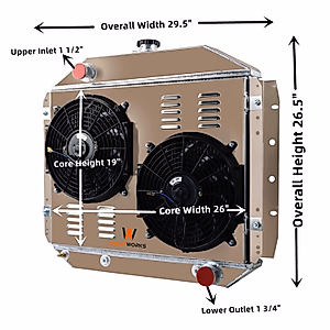ALLOYWORKS CC833 Aluminum Radiator Compatible with 1966-1979 Ford F-100 F-150 F-250 F-350 1978-1979 Ford Bronco Truck Downflow Radiator, 4 Row Radiators, Shroud Fan Relay Kit, L6 V8 Chevy Engines Only