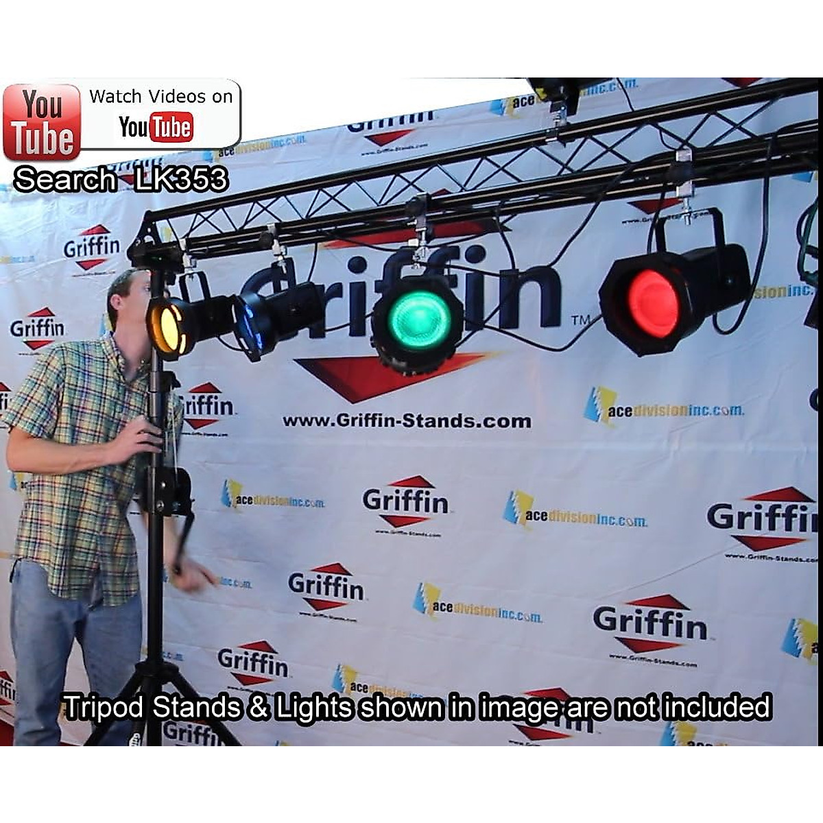 DJ Triangle Truss Extension Lighting System by GRIFFIN | Mounts on your Speaker Stands | Trussing Stage Kit for Smoke Machines & Dance Can Lights | C Clamps Mounting Brackets & Platform Hardware Set