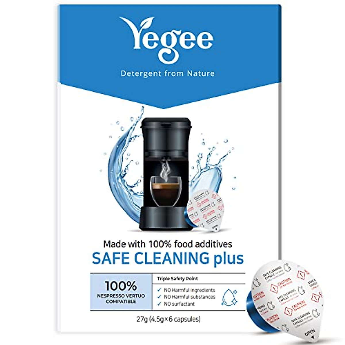 Yegee Powerful Vertuo Cleaning Pods and Capsules Cleaner Kit - for Coffee Machines - Made from 100% Plant-Based 1st Grade Formula - Includes 6 Cleaning Capsules Only Compatible with Vertuo