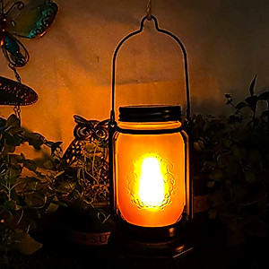 Solar Garden Lantern Light Mason Jar Torch Lights Hanging or Stick in Lawn for Outdoor Patio Garden Table Decor Gift-2 Pack