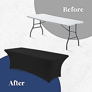 Asnomy 6Ft Black Table Cloths for Parties Spandex Party Fitted Table Covers for 6 Foot Tables Rectangle Tables Cloths in Bulk for Wedding(Black 2PCS